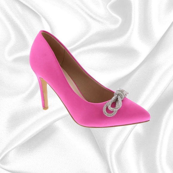 Shoes | Hot Pink Rhinestone Bow Detail Heels | Poshmark